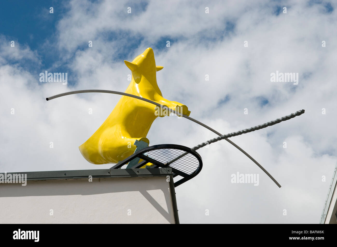 Yellow Superlambbanana balancing on high wire tight rope Stock Photo ...