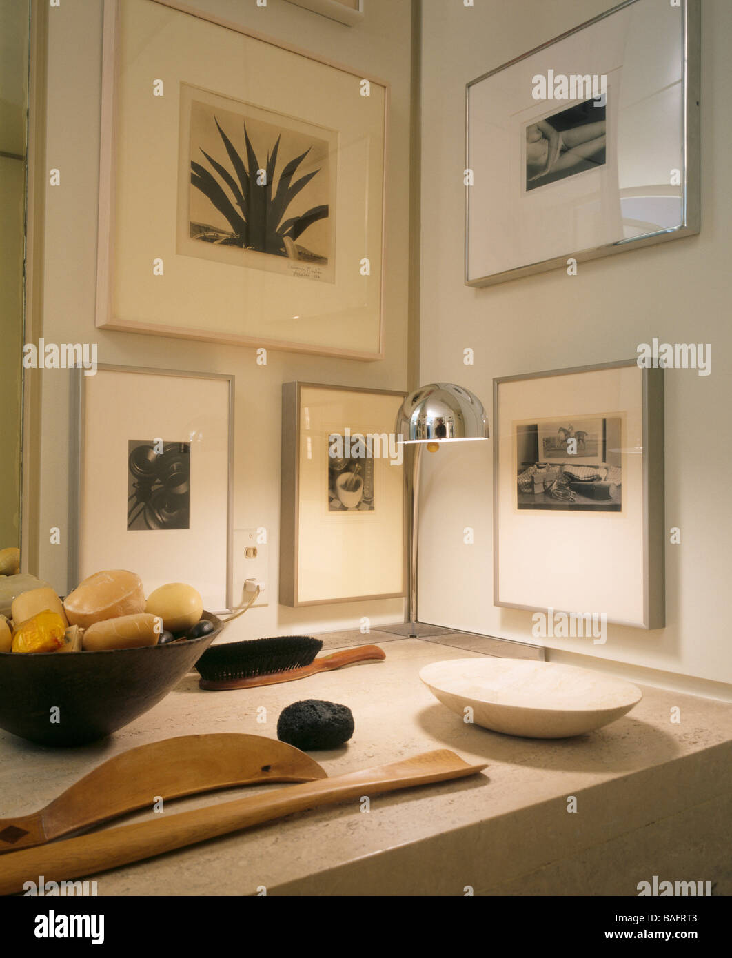 farnsworth house interior with kitchen and chairs Stock Photo - Alamy