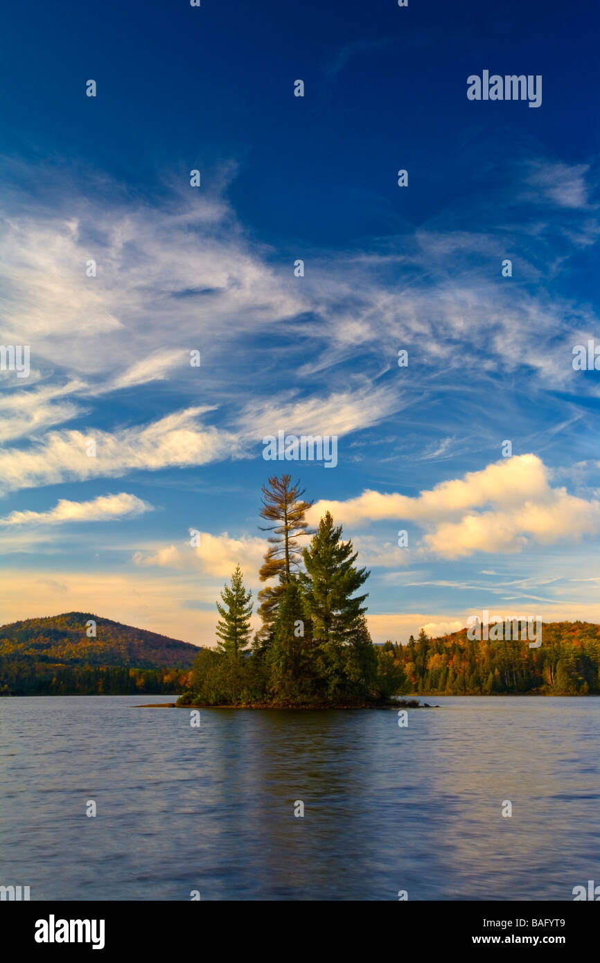 A beautiful Fall Canadian morning landscape of an island full of pine ...