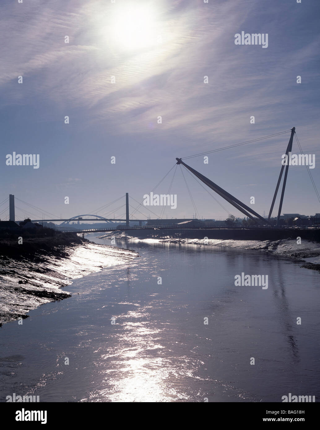newport pedestrian bridge early morning view Stock Photo - Alamy