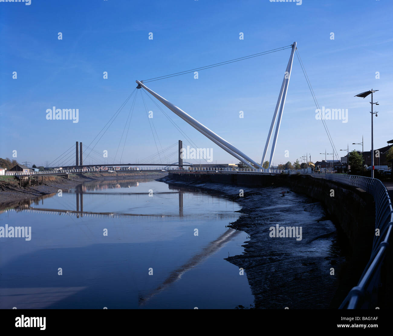 newport pedestrian bridge late afternoon view Stock Photo - Alamy