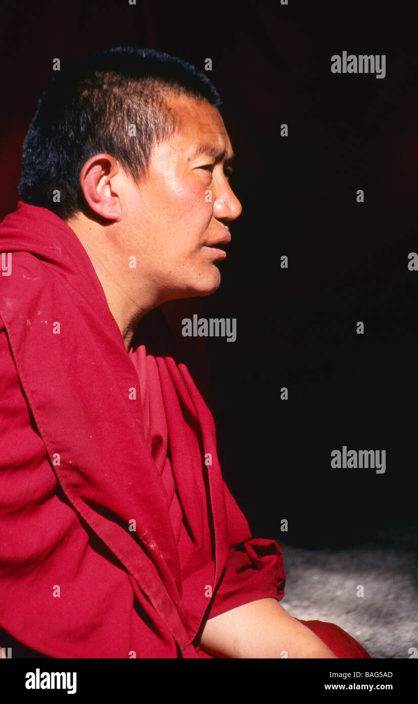 Tibetan Monk profile Stock Photo - Alamy
