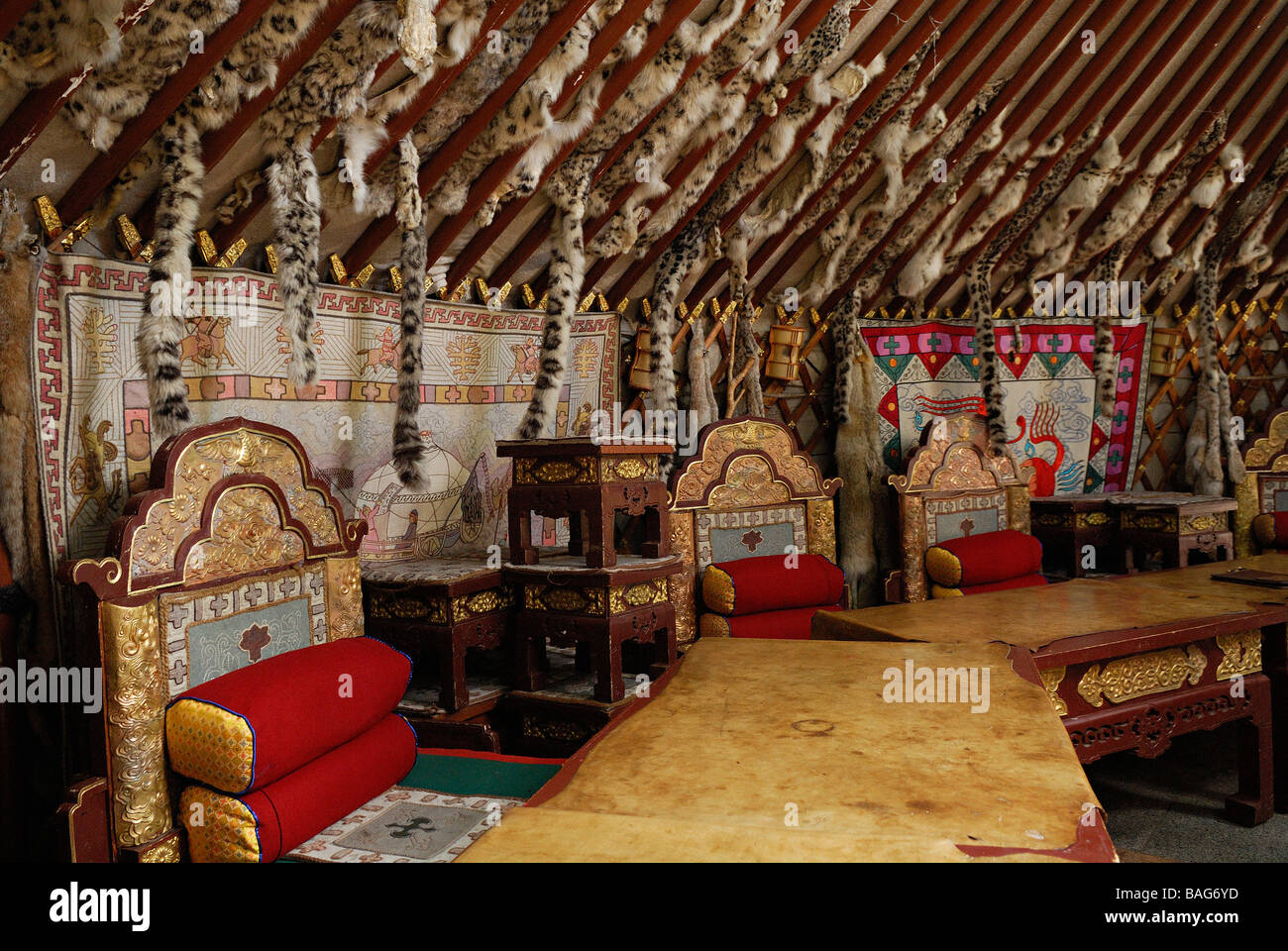 Mongolia, Municipalty of Ulanbaatar, ceremonial yurt adorned with snow ...