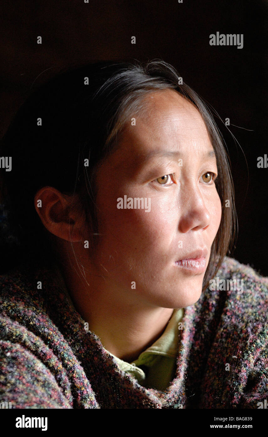 Mongolia, Khovsgol Province, red taiga, portrait of a Tsaatan woman ...