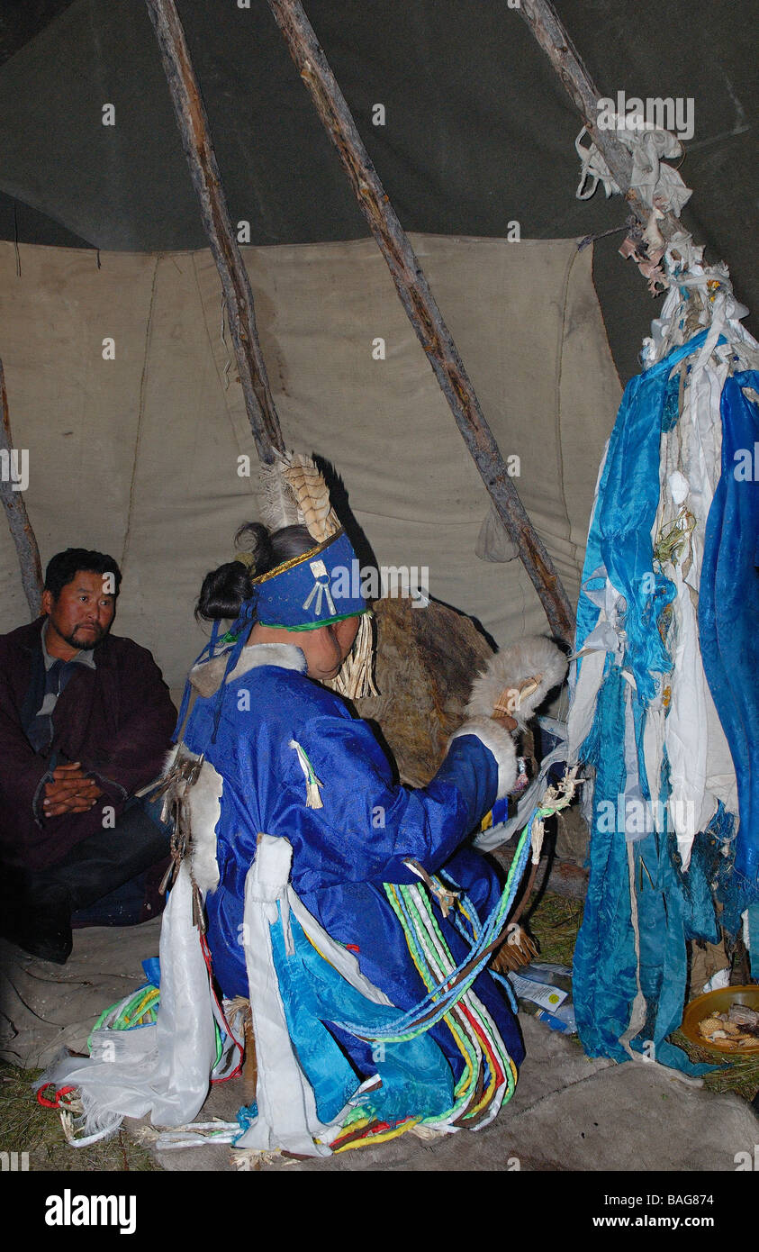 Mongolia, Khovsgol Province, red taiga, Tsaatan shaman Stock Photo - Alamy