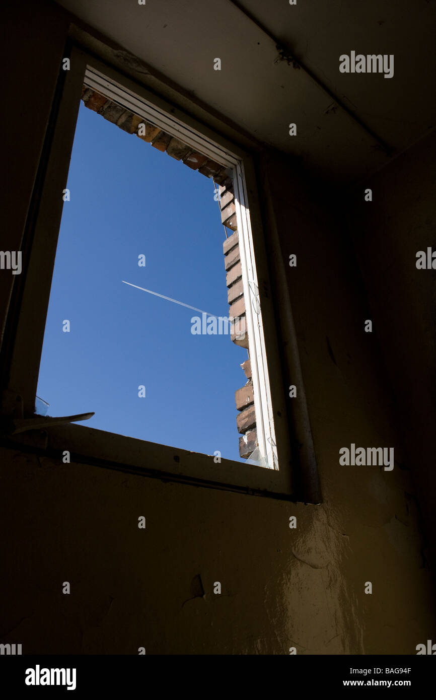 Picture of window taken in abandoned building, which will be demolished ...