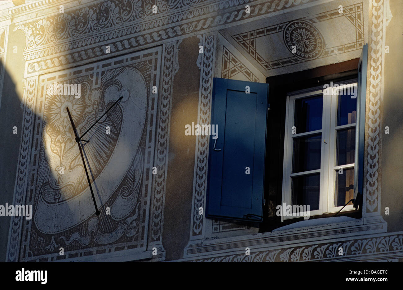 Switzerland, Grisons region, Graubuenden canton, Bever, house, window ...