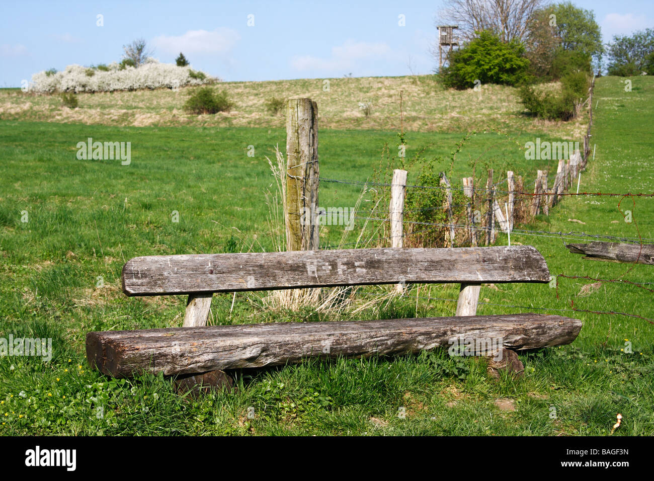 old weathered bench in german countryside Stock Photo - Alamy