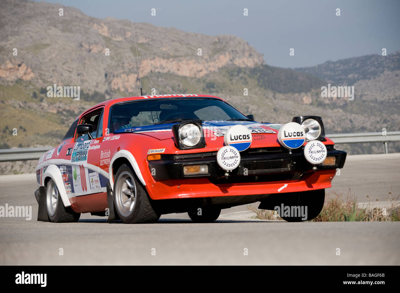 Red 1978 Triumph TR7 sports car racing in the Mallorca classic car ...