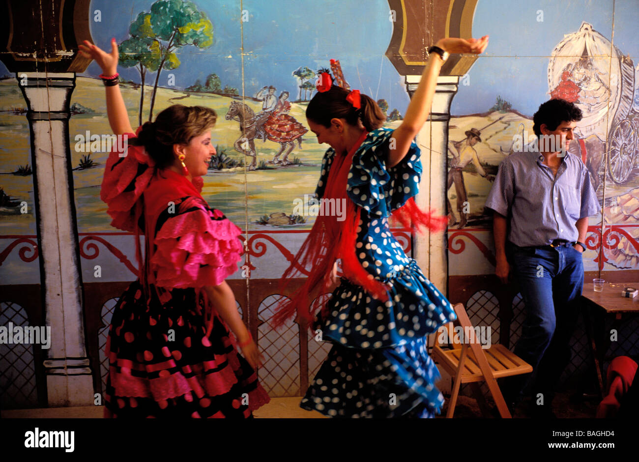Spain, Andalucia, young Andalusian women dancing the Flamenco Stock ...