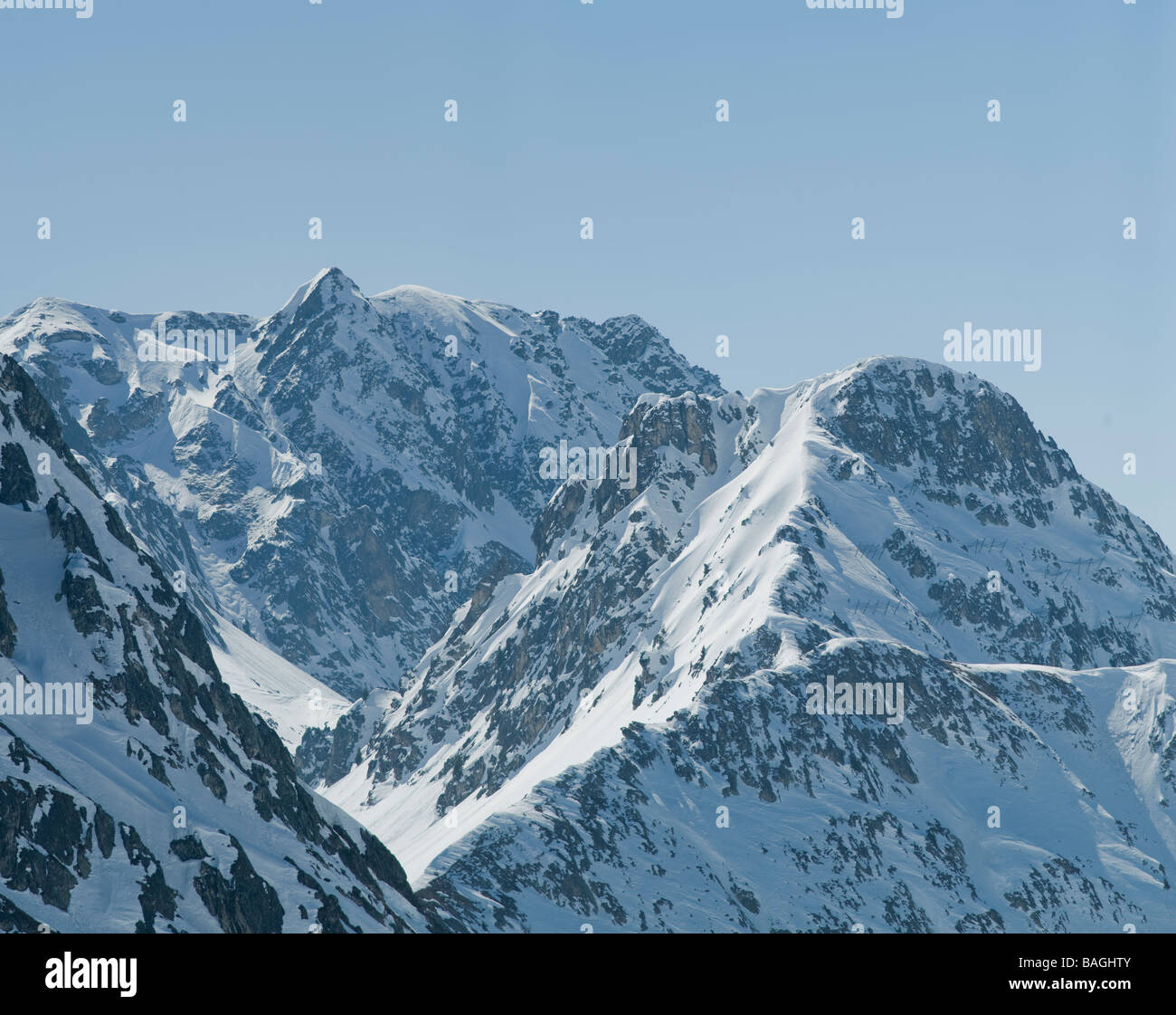 Mountain summits above La Plagne in the French alps, Savoie, France ...