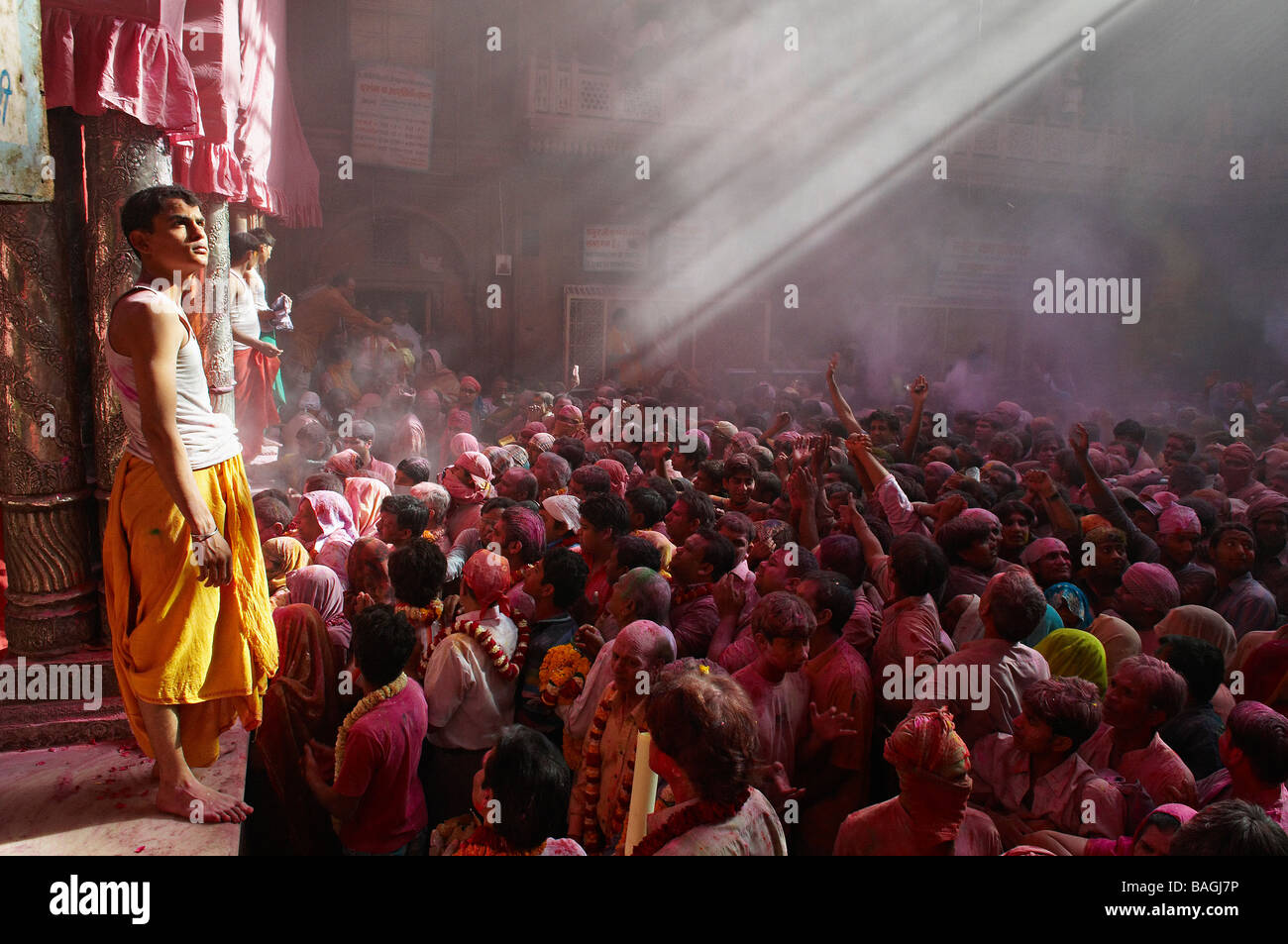 India, Uttar Pradesh, temple dedicated to the God Krishna, Holi ...