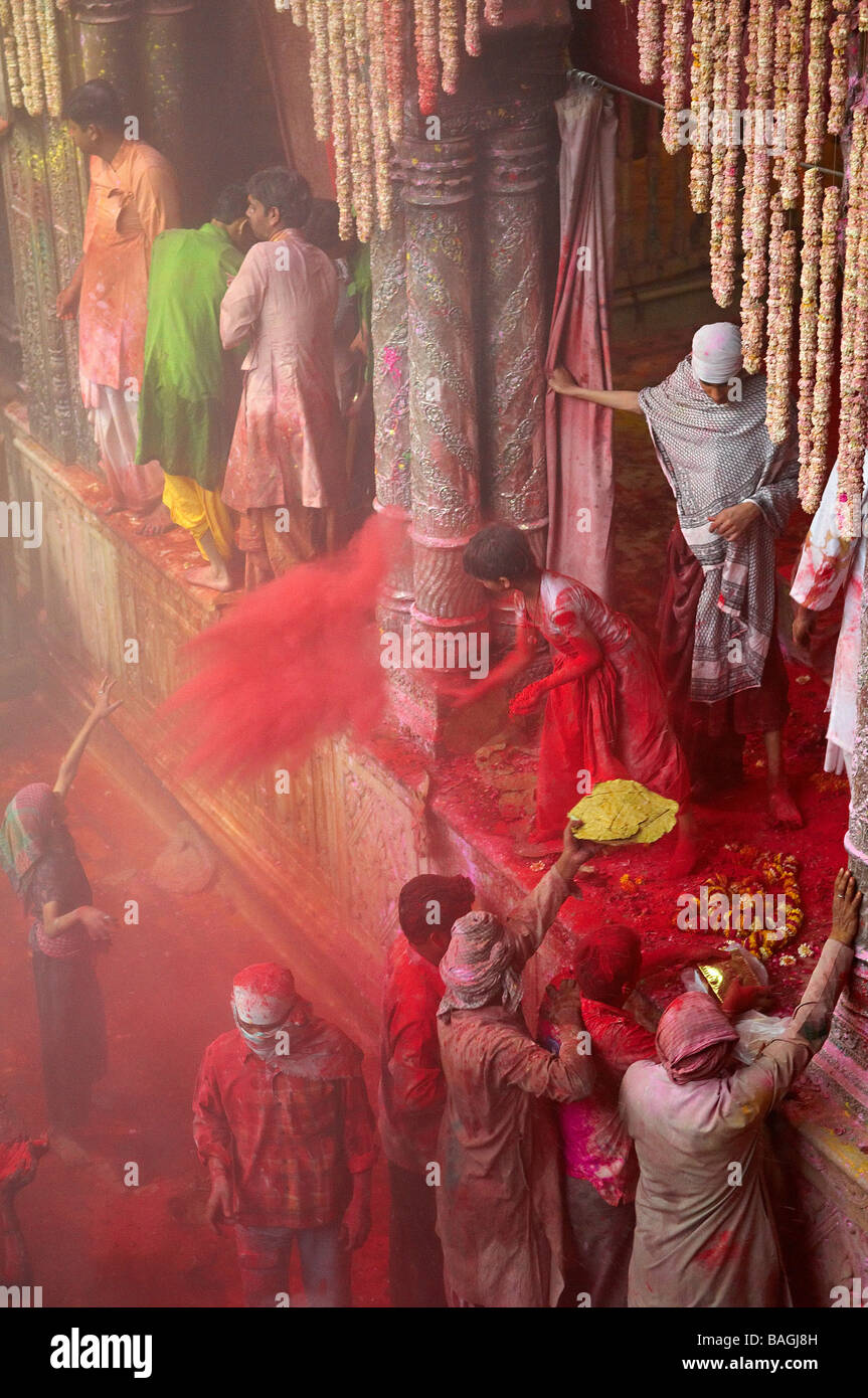 India, Uttar Pradesh, temple dedicated to the God Krishna, Holi ...