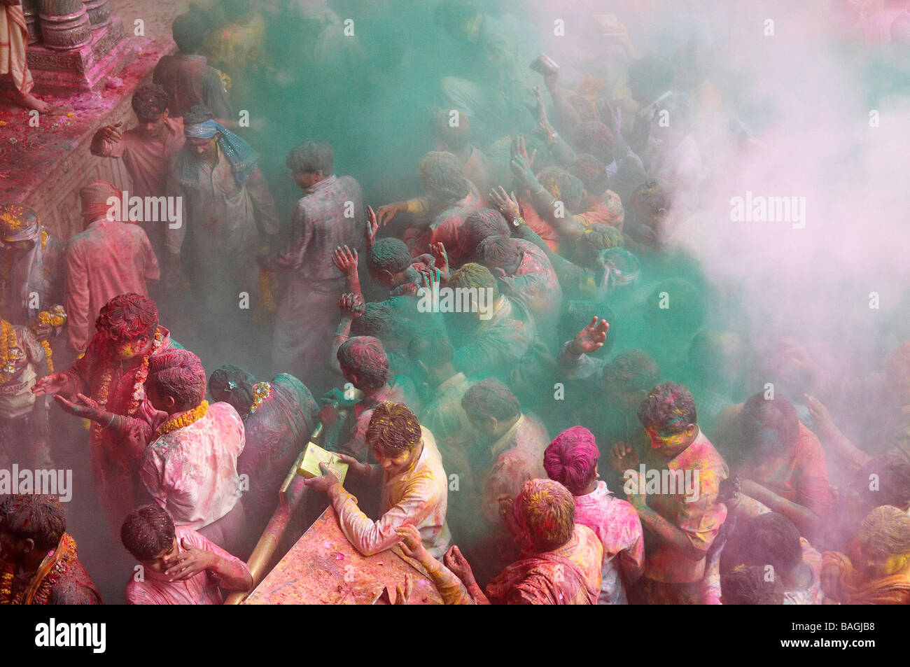 India, Uttar Pradesh, temple dedicated to the God Krishna, Holi ...