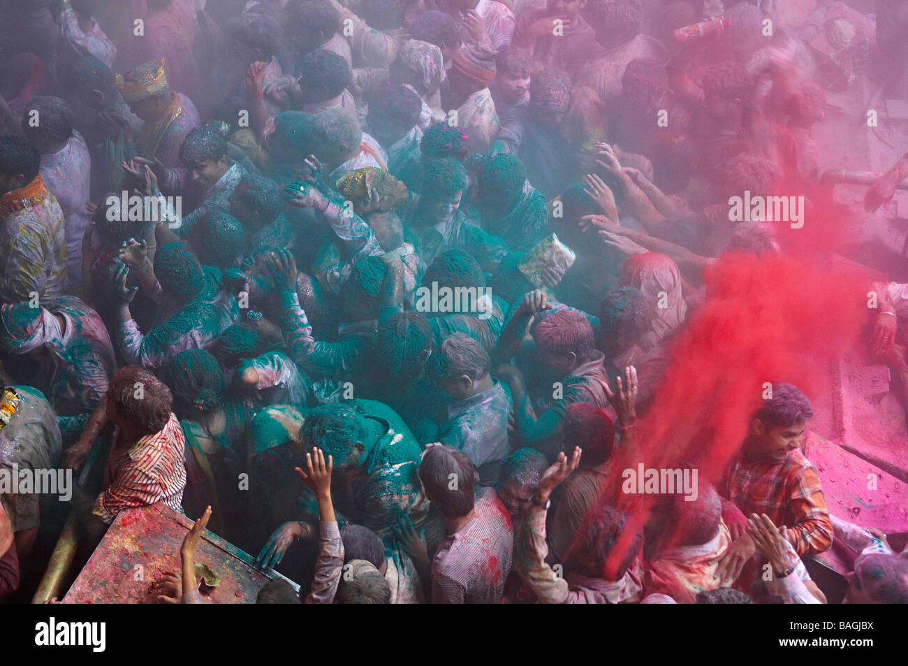 India, Uttar Pradesh, temple dedicated to the God Krishna, Holi ...
