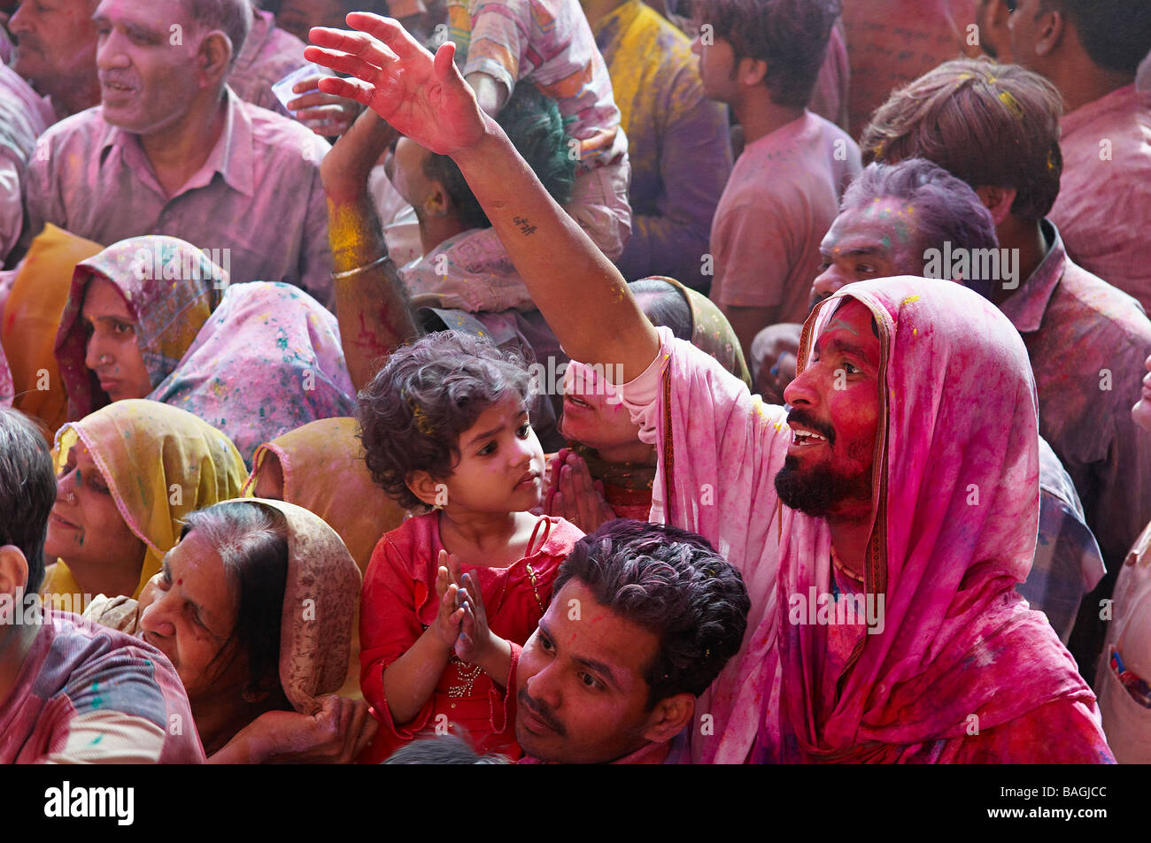 India, Uttar Pradesh, temple dedicated to the God Krishna, Holi ...