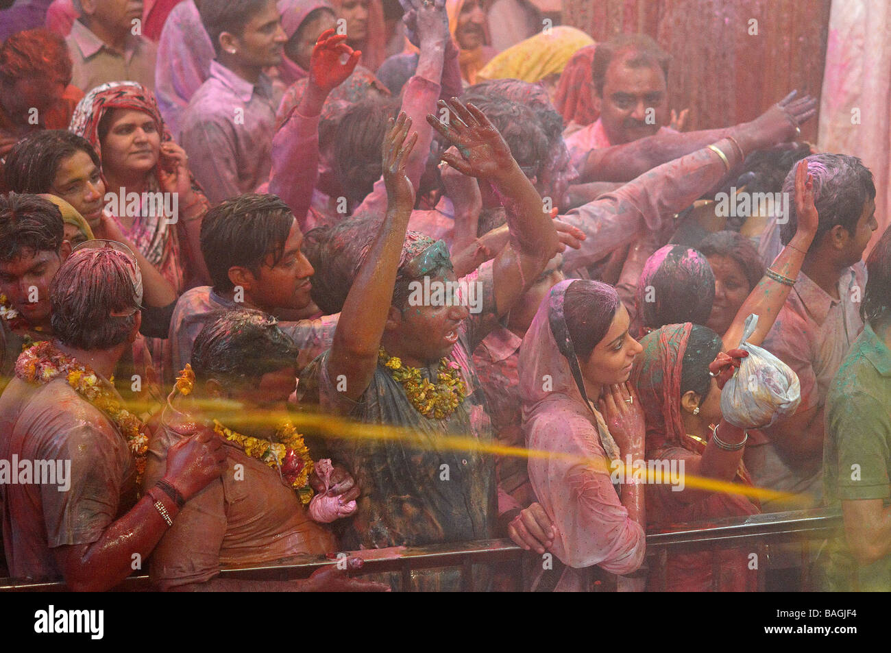 India, Uttar Pradesh, temple dedicated to the God Krishna, Holi ...