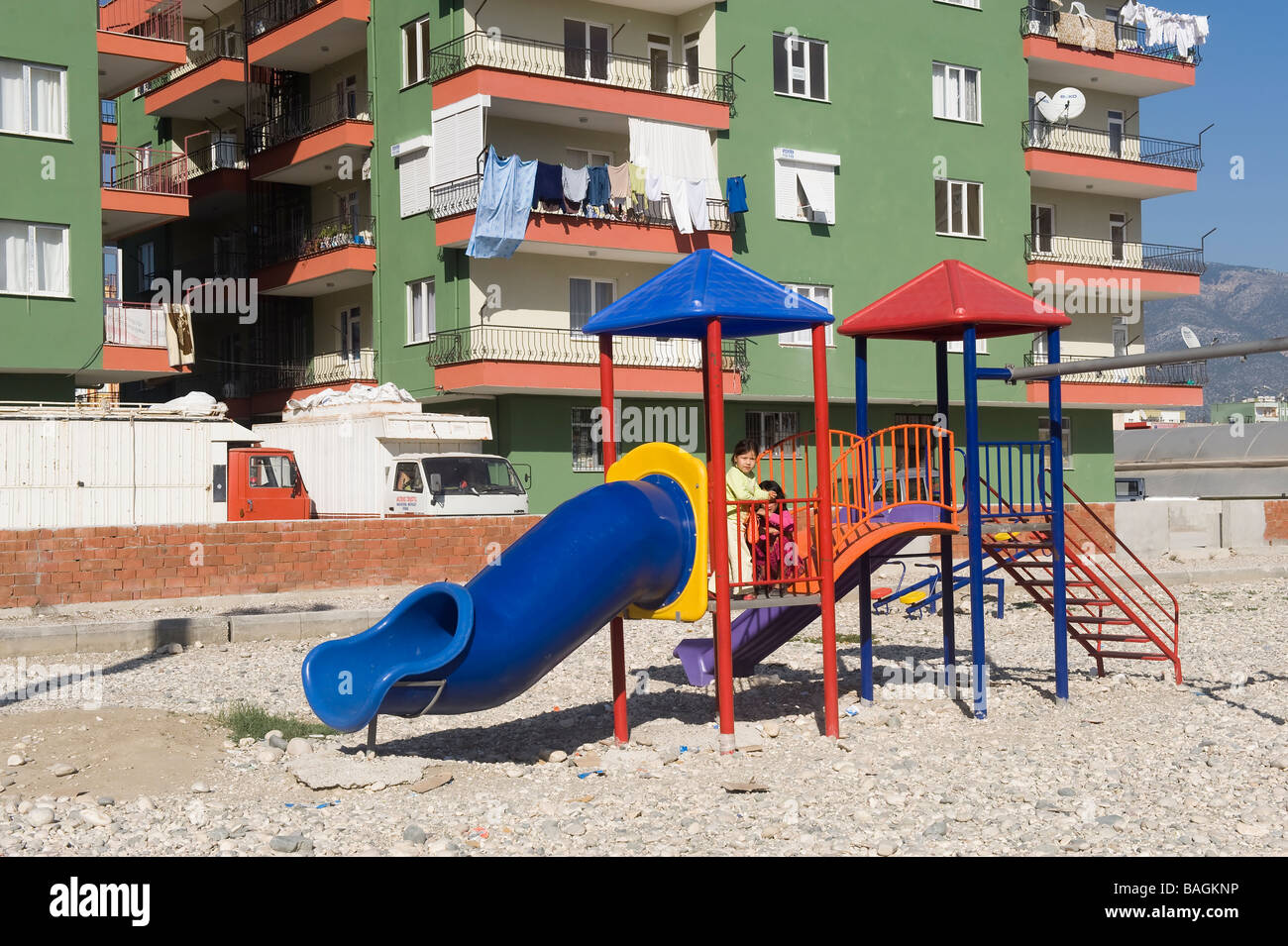 Playground in the courtyard of a building Myra Demre Turkey Stock Photo ...
