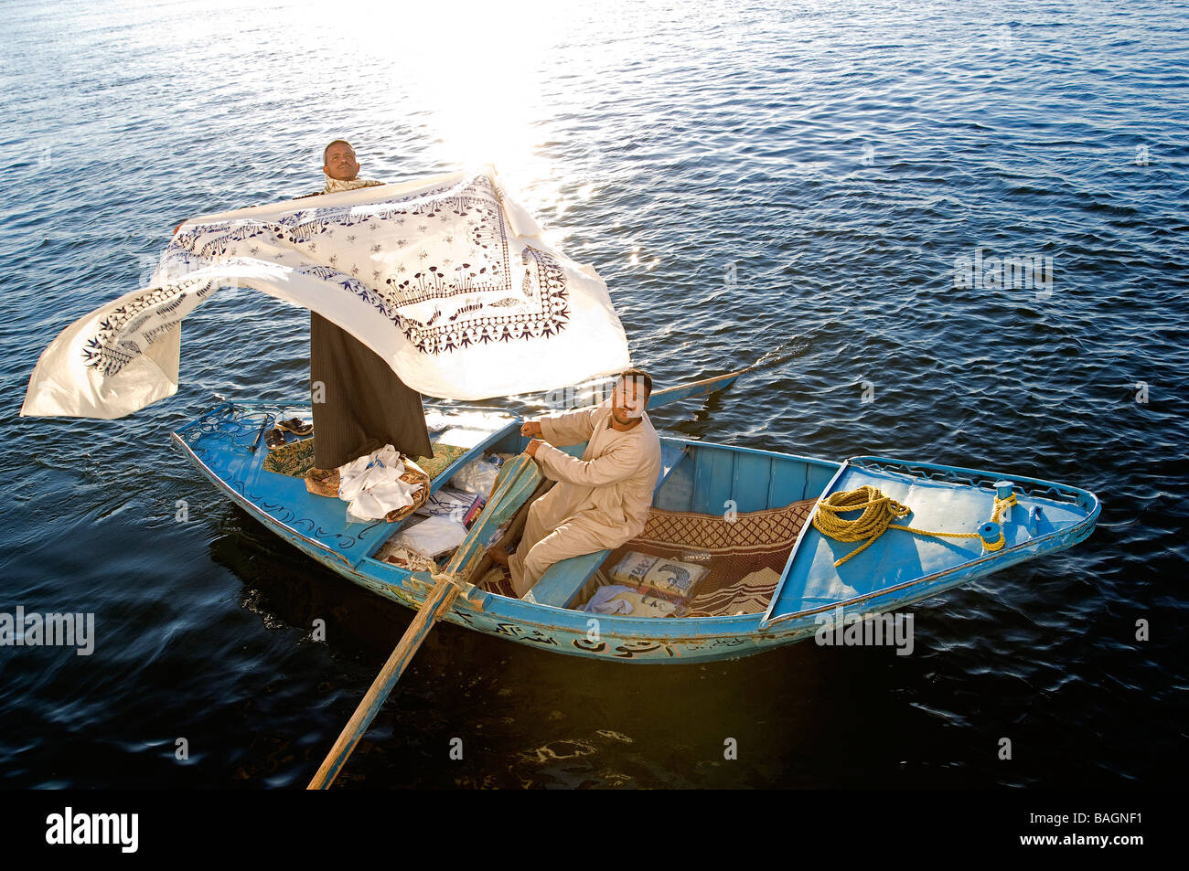 Egypt, Upper Egypt, Nile Valley, Esna, floating market near the lock ...