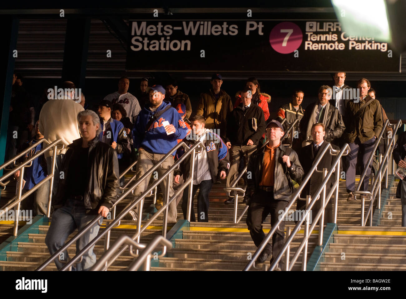 Fans arrive via subway to Citi Field in Flushing Queens in New York ...
