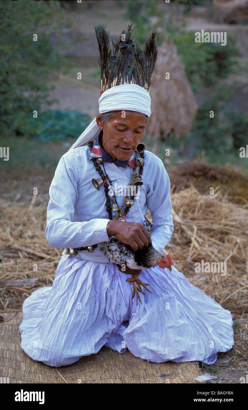 Nepal, Jakri (Nepalese shaman) from Tamang ethnic group preparing an ...