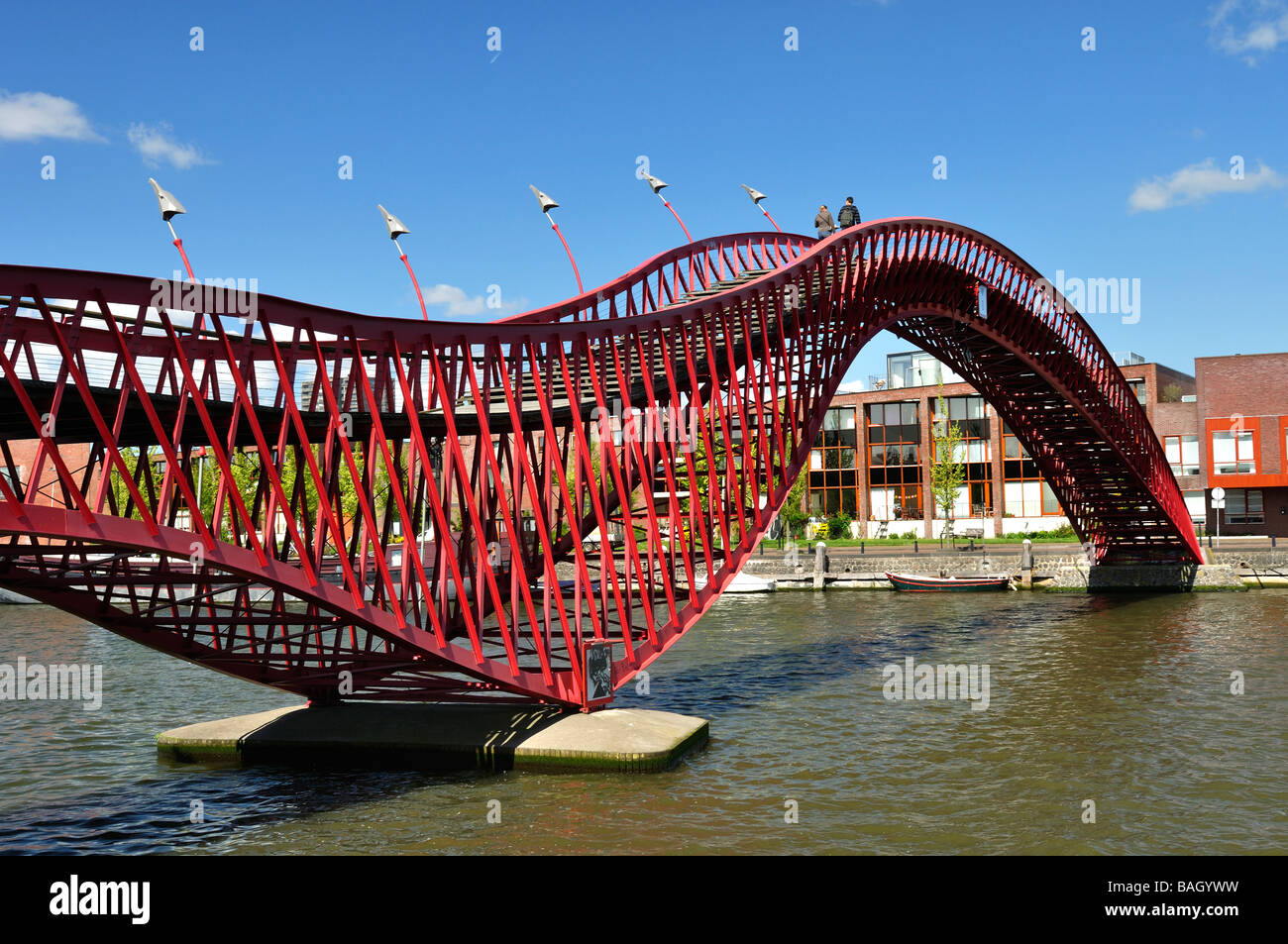 Red pedestrian bridge Stock Photo - Alamy