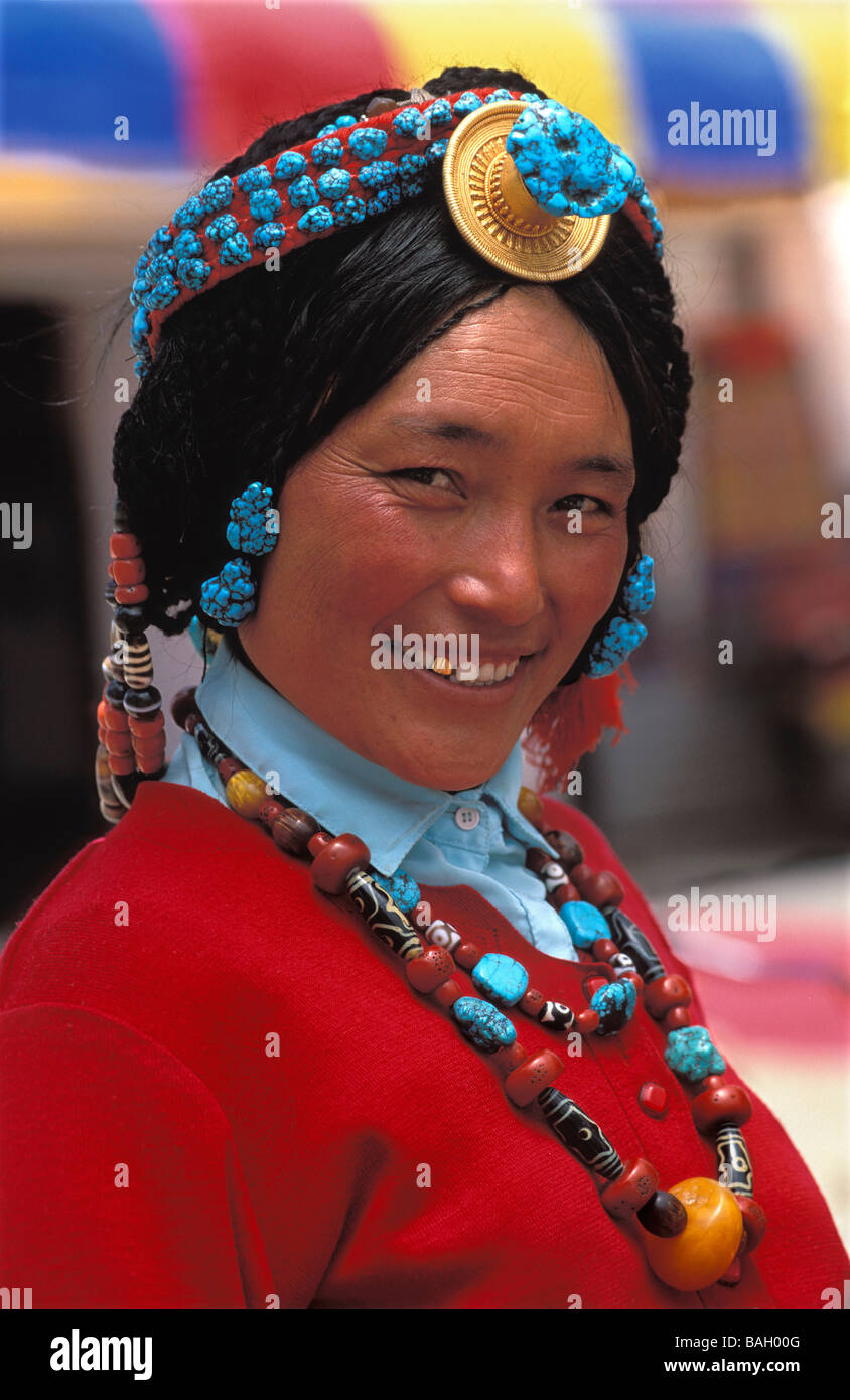 China, Tibet Autonomous Region, Lhasa, portrait of a Tibetan woman ...