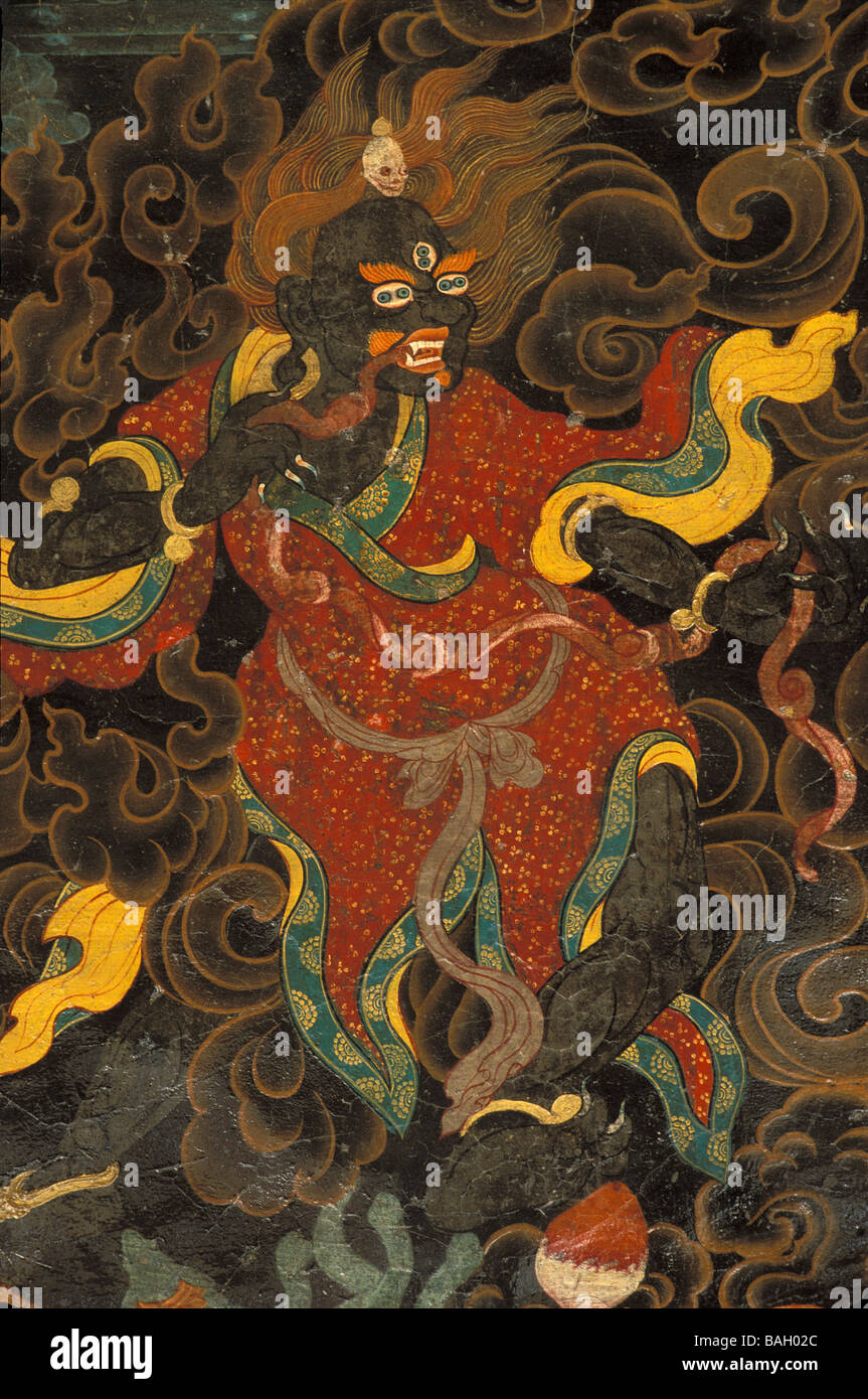 China, Tibet Autonomous Region, Lhasa, Nechung Chok Monastery, painting ...