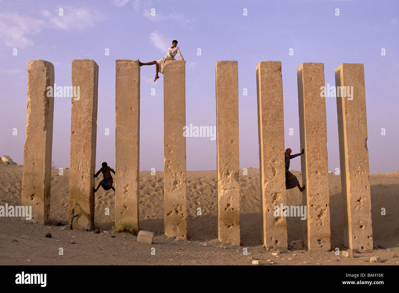 Yemen, Marib Governorate, Marib, children playing in the Mahram bilkis ...