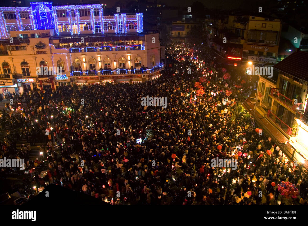Crowds of people celebrate during Tet festivities in the historical ...