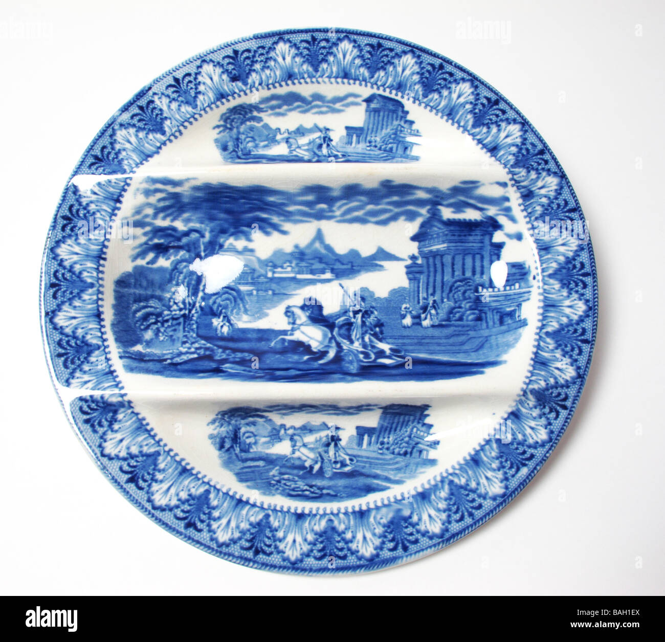 Antique Cauldon blue and white pottery asparagus dish circa 1910 Stock ...