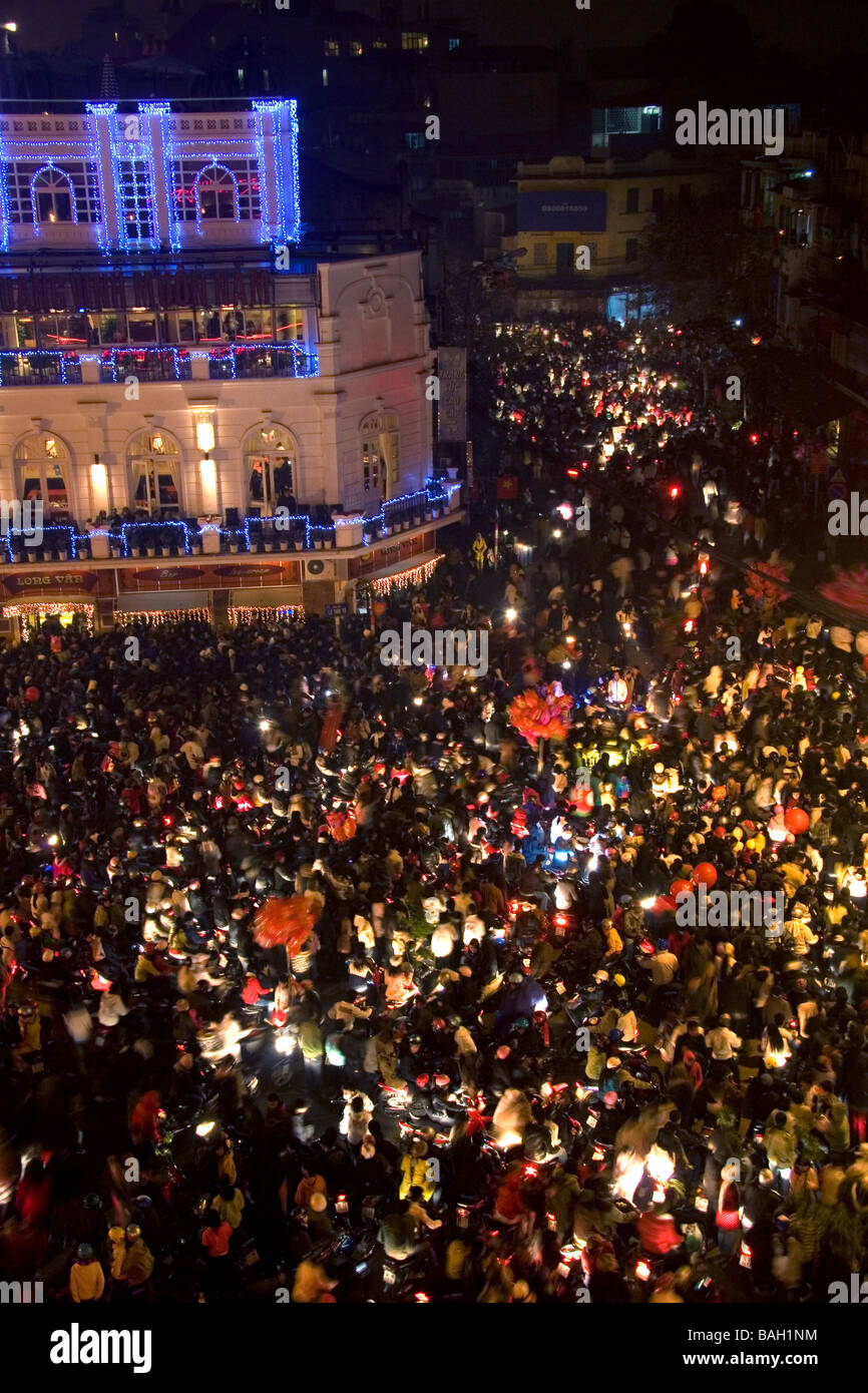 Crowds of people celebrate during Tet festivities in the historical ...