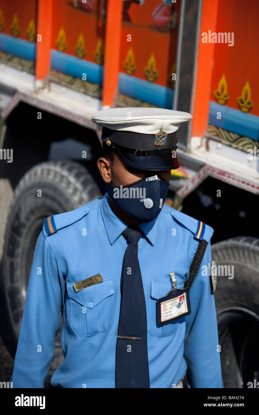Street police with face mask for pollution . Kathmandu Nepal Asia ...