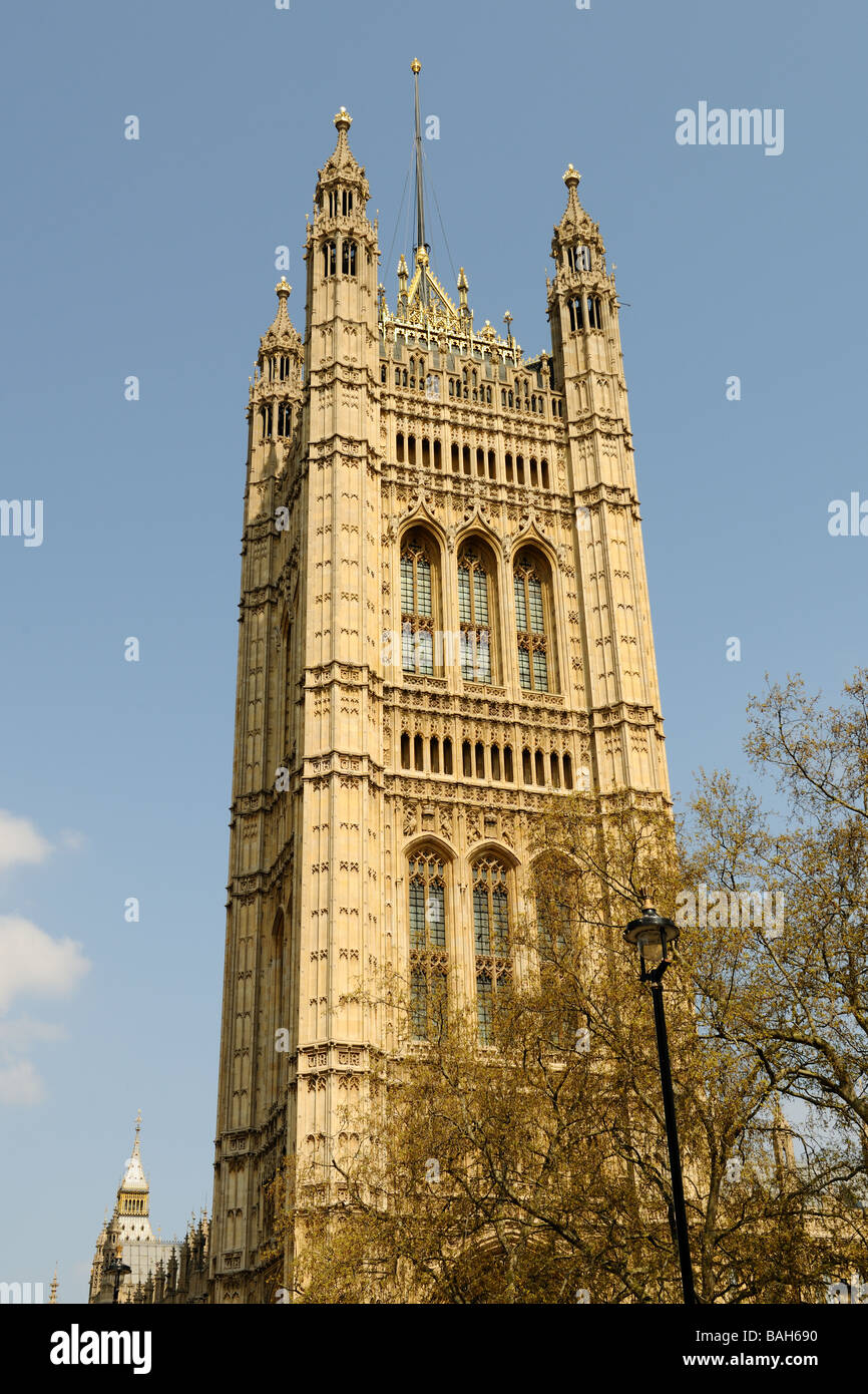 Victoria Tower, the square tower at the southern end of the Palace of Westminster, in London ...