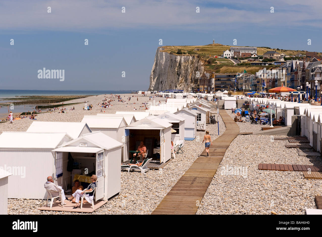 France, Somme, Mers les Bains, the beach and its beach huts Stock Photo ...