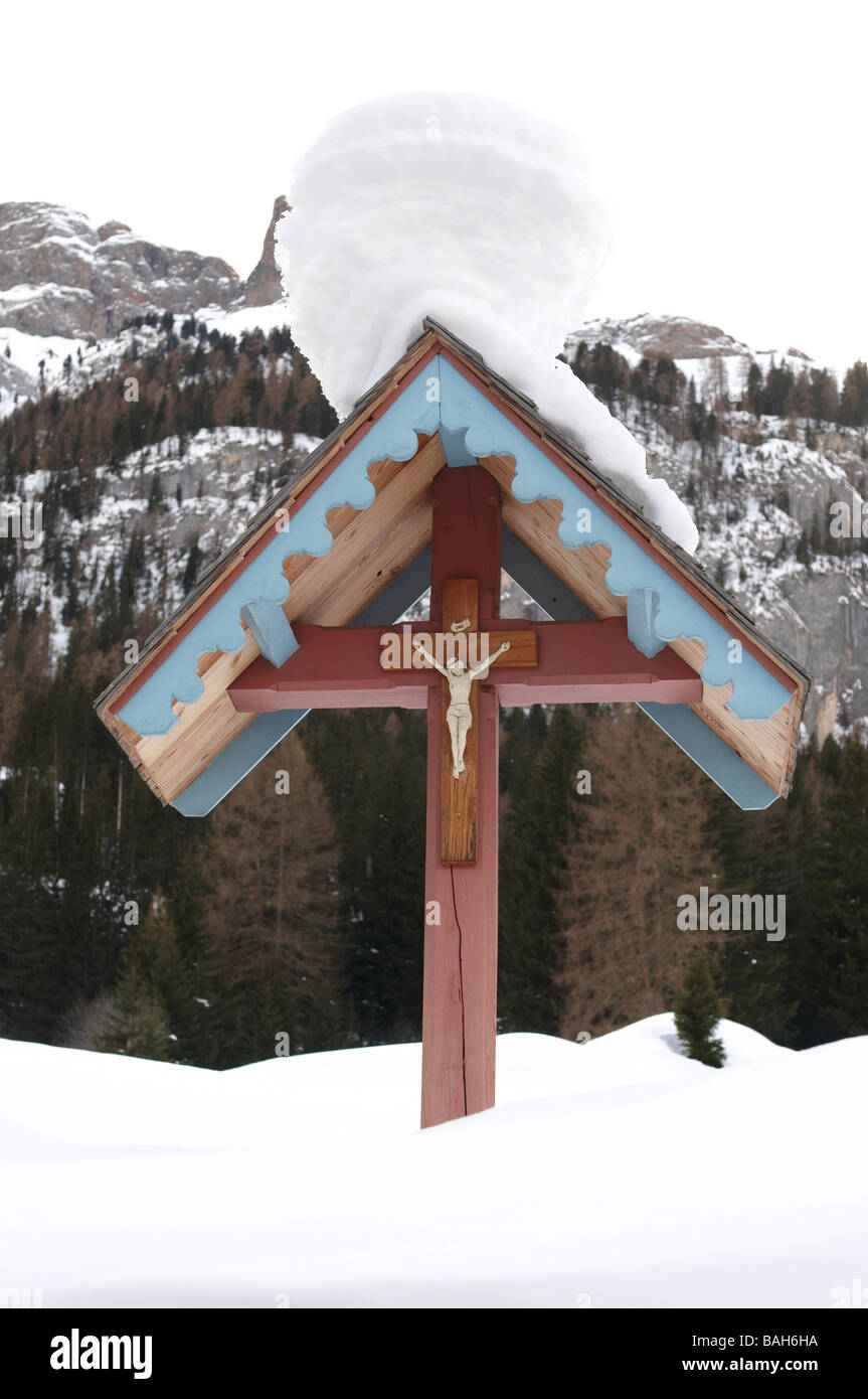 Small catholic chapel on alp s street in Italian Dolomiti Stock Photo ...