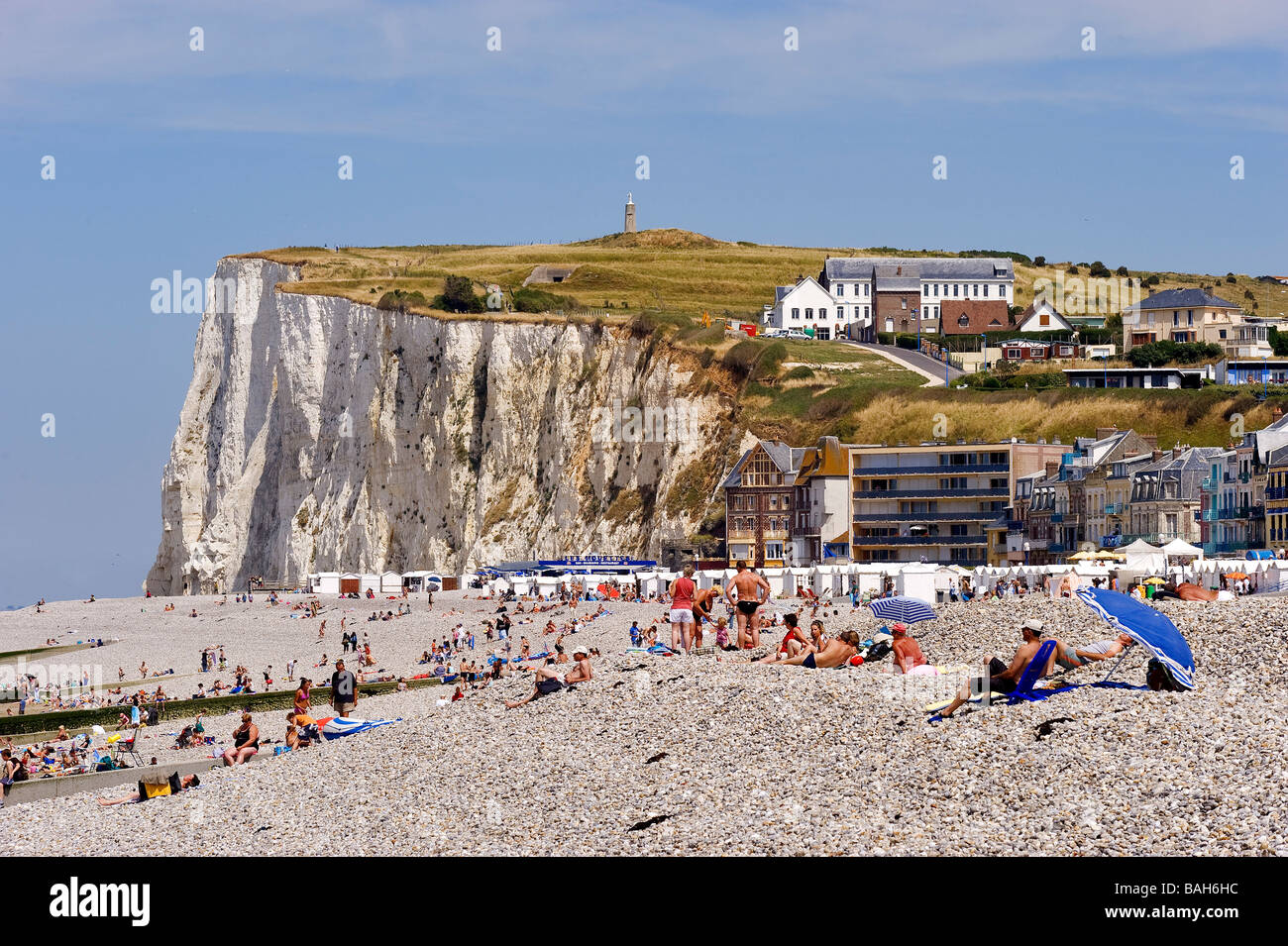 France, Somme, Mers les Bains, the beach and its beach huts Stock Photo ...