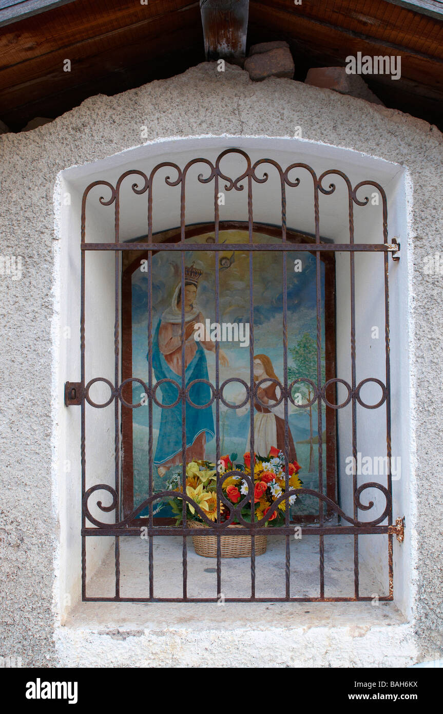 Small catholic chapel on alp s street in Italian Dolomiti Stock Photo ...