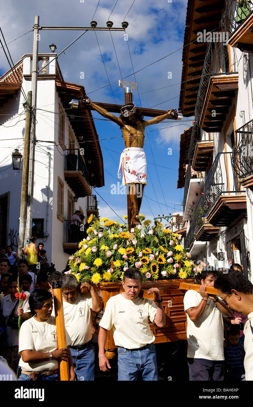 Mexico, Guerrero state, Taxco, Nuestro Senor Jesus religious procession ...