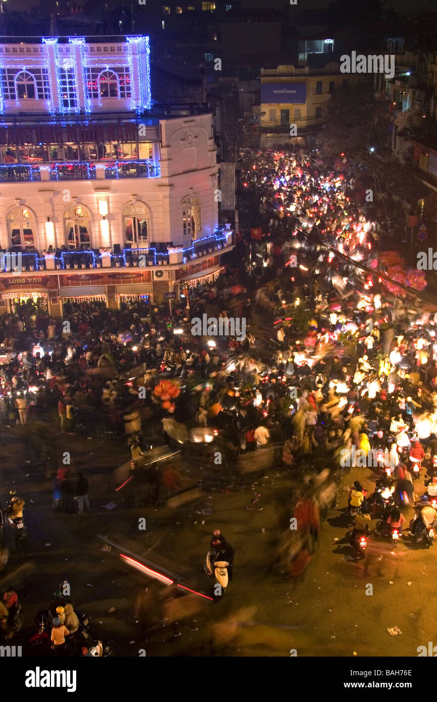 Crowds of people celebrate during Tet festivities in the historical ...