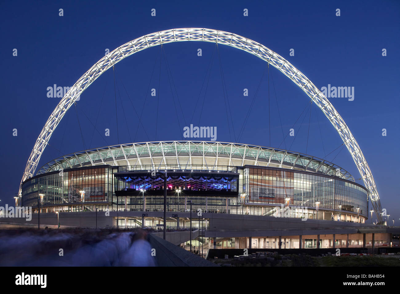 wembley stadium twilight shot with crowd streaming in from bottom left ...
