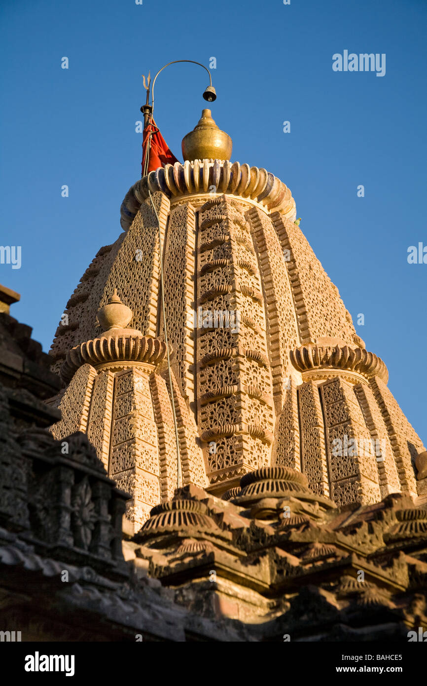 A colourful carved tower, Sachiya Mata Temple, Osian, near Jodhpur ...
