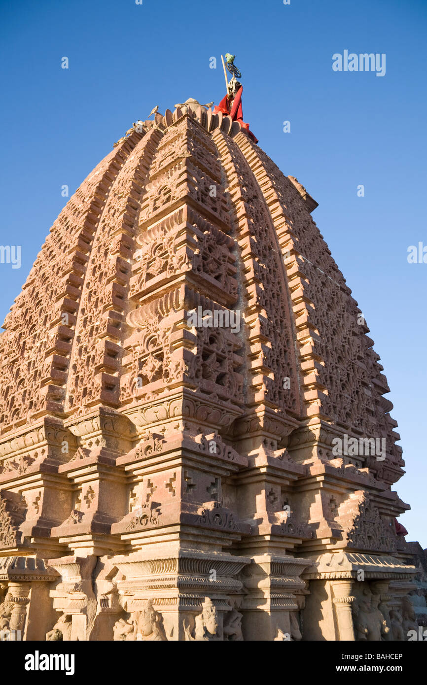 A colourful carved tower, Sachiya Mata Temple, Osian, near Jodhpur ...