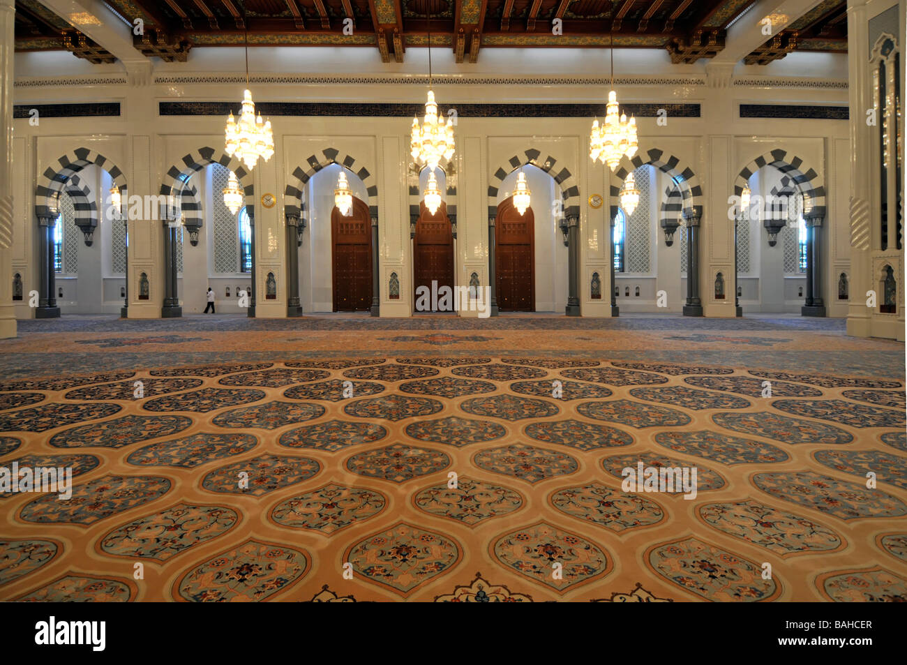 Muscat Oman Grand Mosque interior the carpeted Prayer Hall with ...