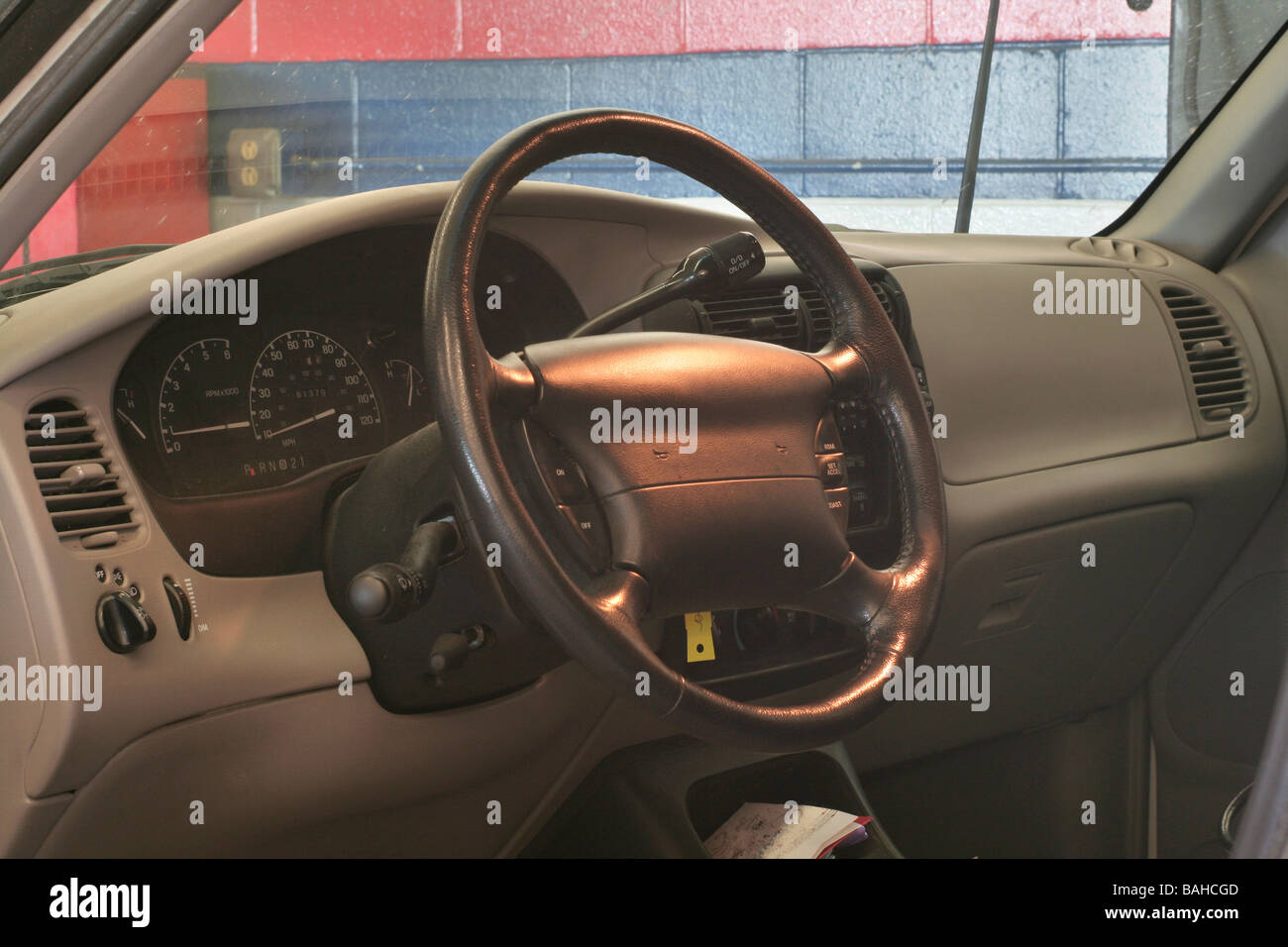 Car interior showing dash and steering wheel Stock Photo - Alamy