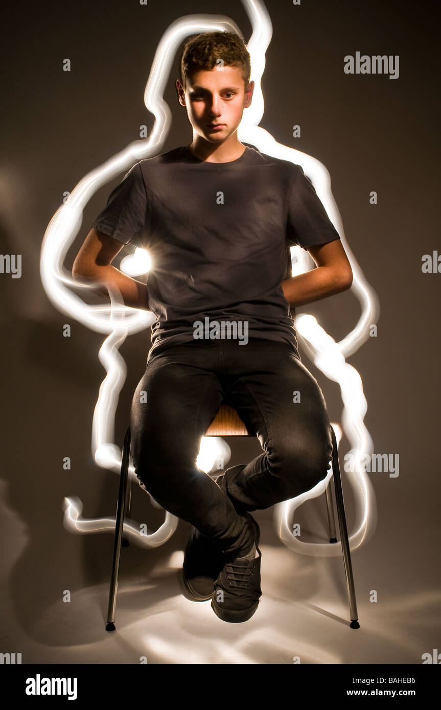 Young man with white light aura Stock Photo - Alamy