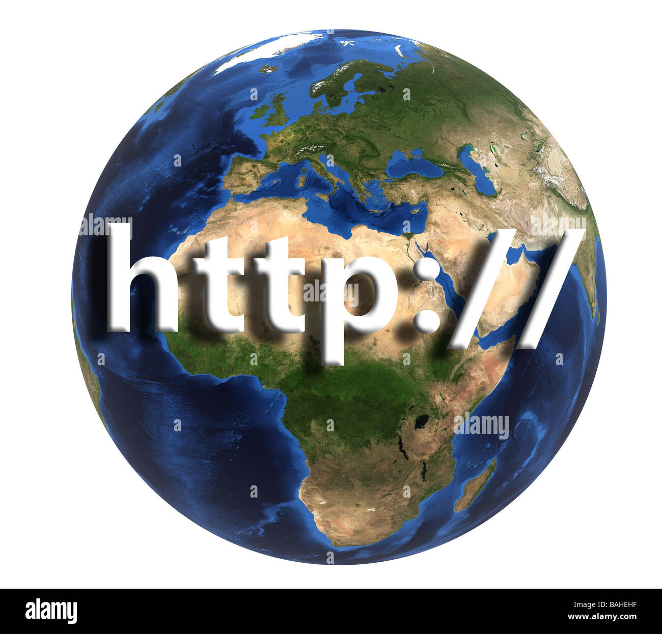 Rendered Earth image (map courtesy of NASA) on a white background ...