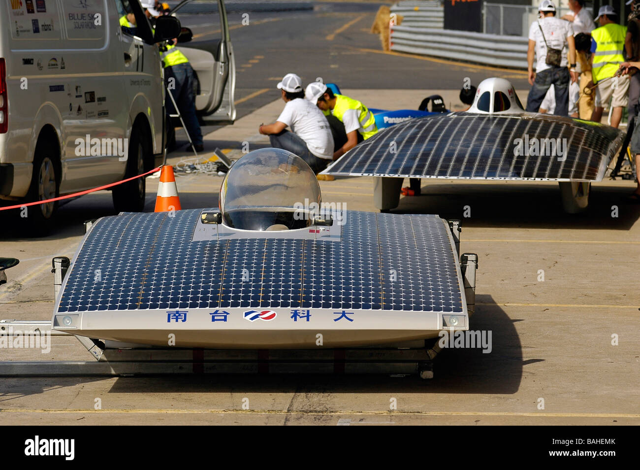 Solar cars taking part in the qualification rounds of the world solar ...