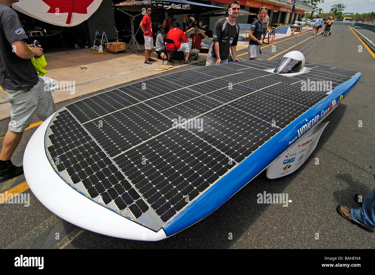 Solar cars taking part in the qualification rounds of a race dedicated ...