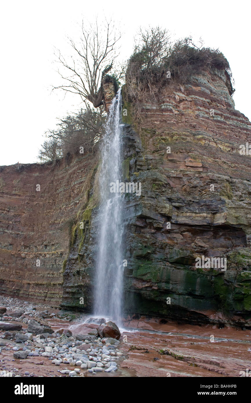 Waterfall Doniford Bay Somerset Stock Photo - Alamy